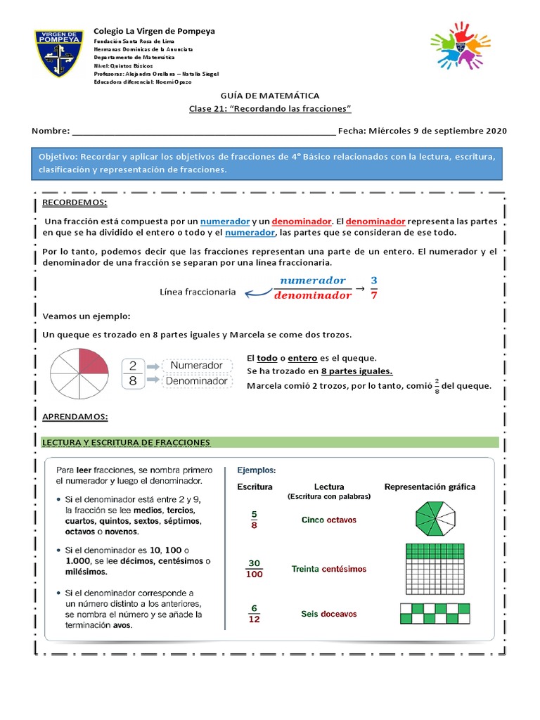 Fracciones para 4° Básico: Guía Completa | PDF | Aritmética ...