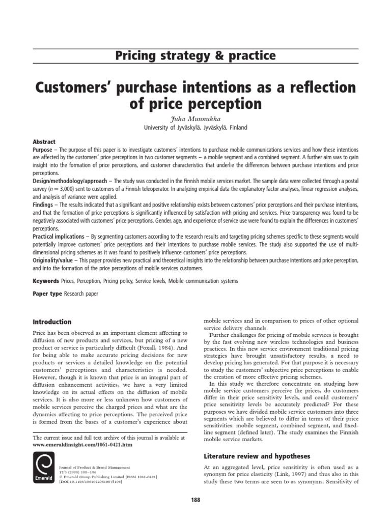 Customers' Purchase Intentions As A Reflection of Price Perception ...