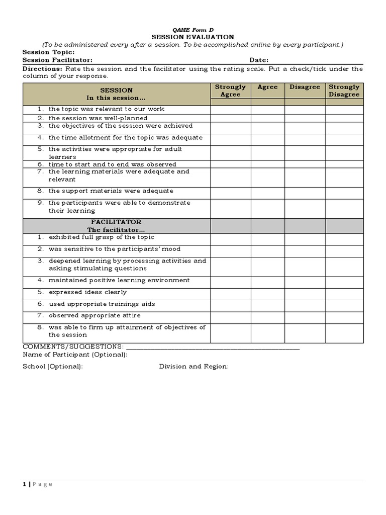 QATAME Forms For INSET 2020 | PDF | Learning | Program Evaluation