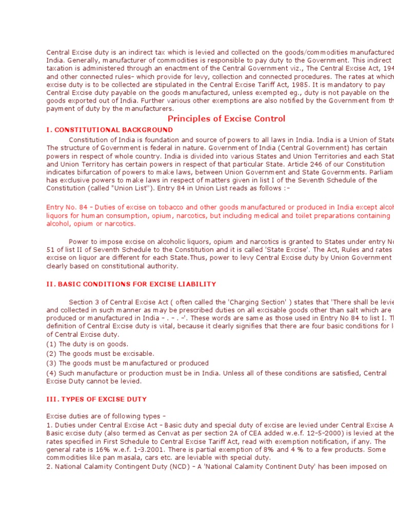 Salient Features of Exise Act | PDF | Excise | Taxation