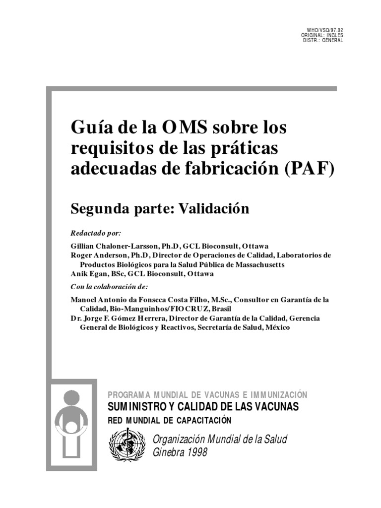 Guía de La OMS Sobre Validacion | PDF | Calibración | Calidad (comercial)