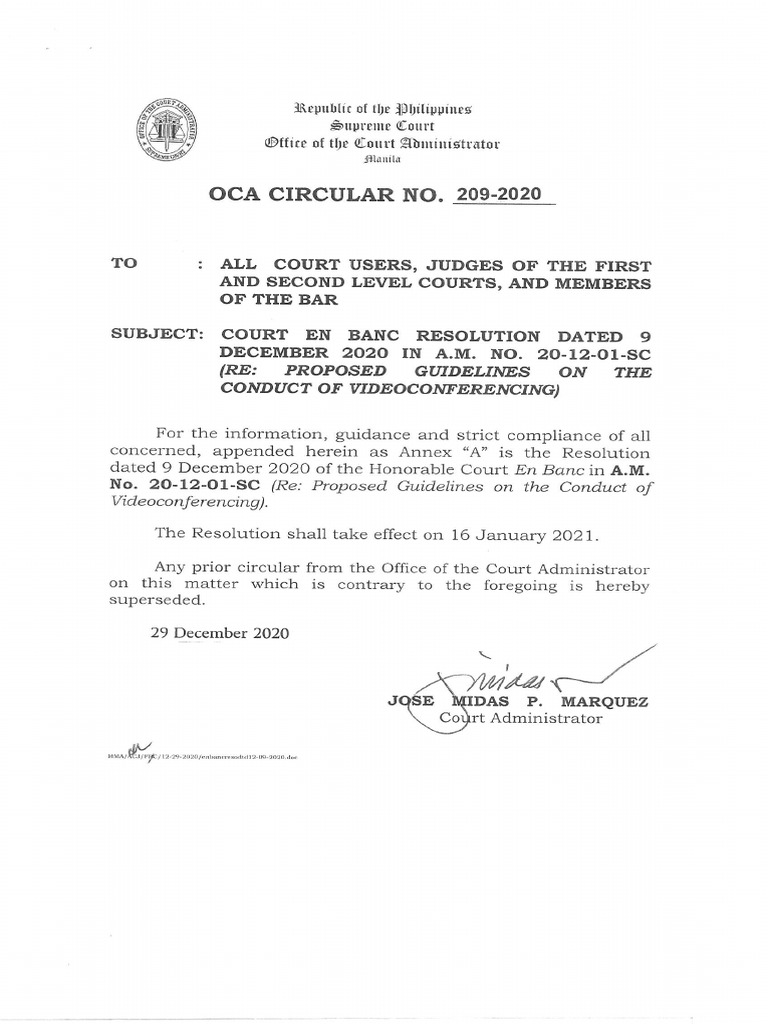 OCA Circular No. 209 2020 | PDF