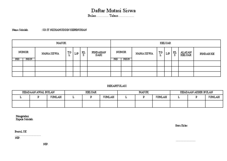 Format Mutasi Siswa | PDF