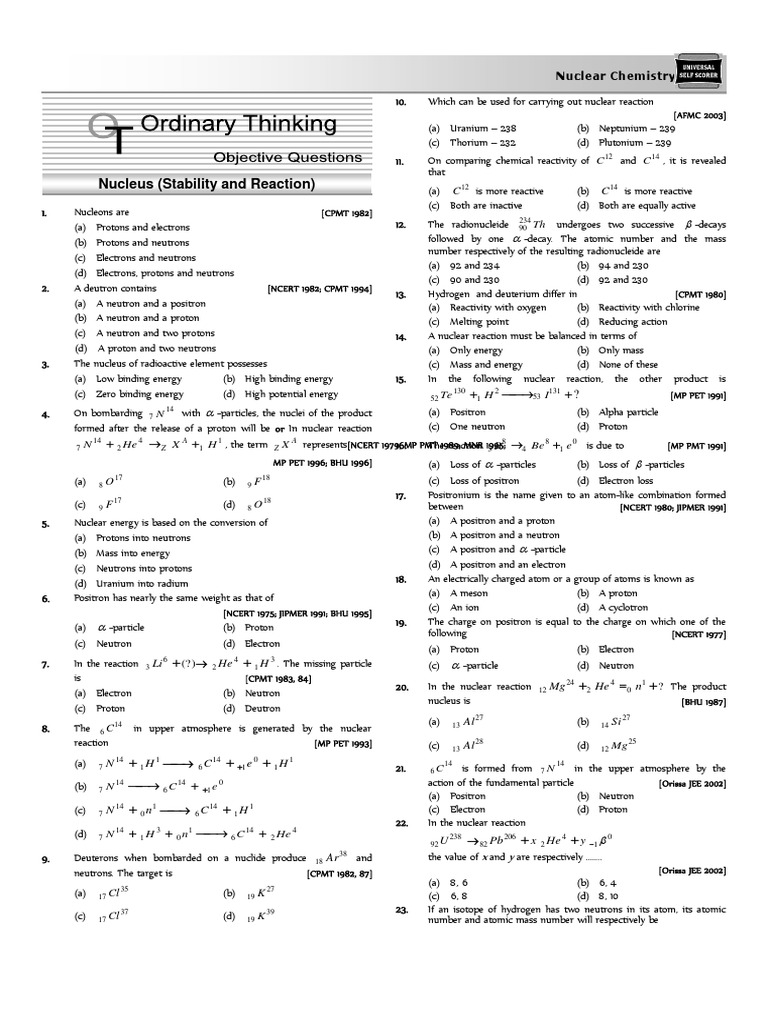 Nuclear Chemistry Quiz Questions | PDF | Neutron | Atomic Nucleus