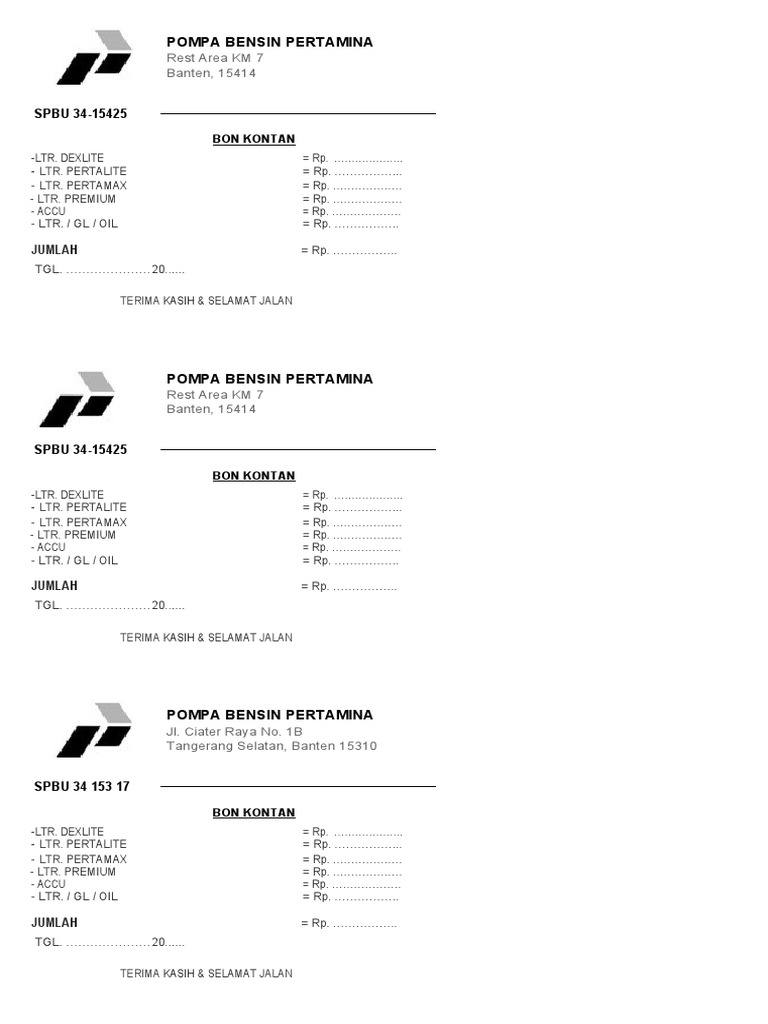 Contoh Nota Manual SPBU Pertamina | PDF