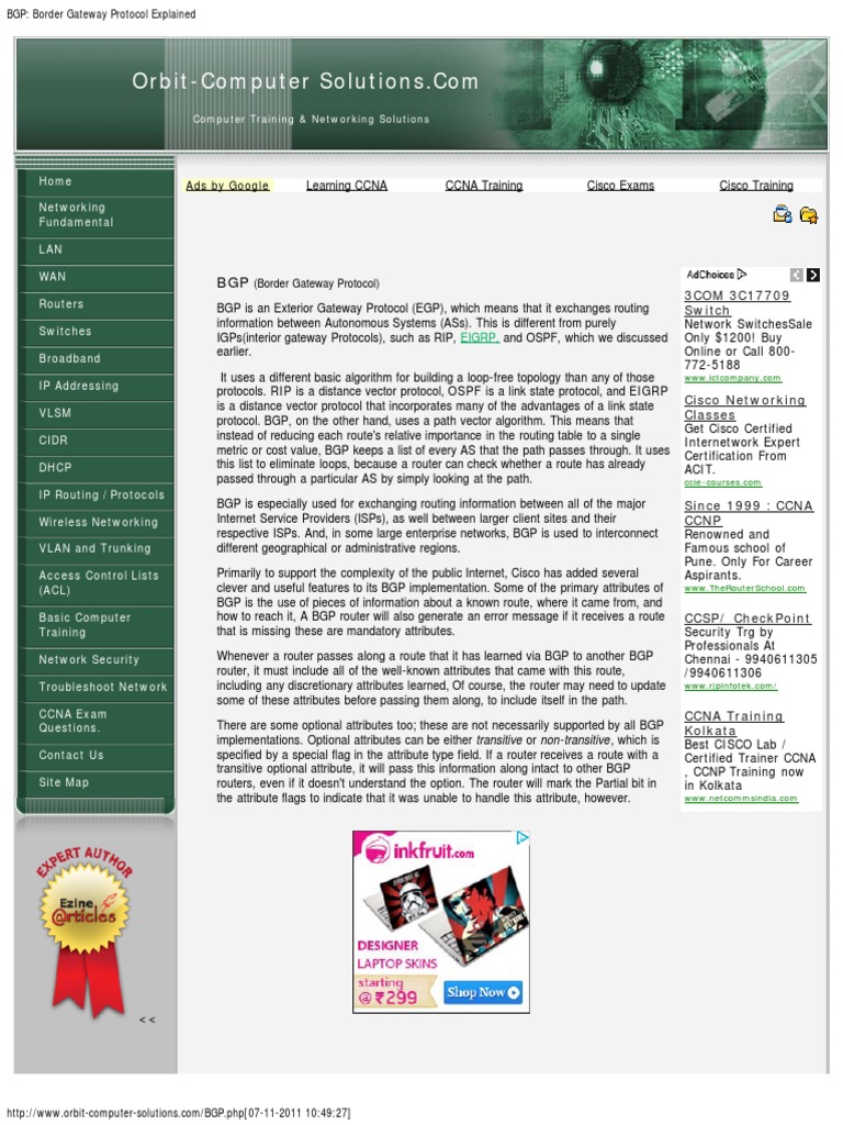 BGP - Border Gateway Protocol Explained | PDF | Routing | Cisco ...