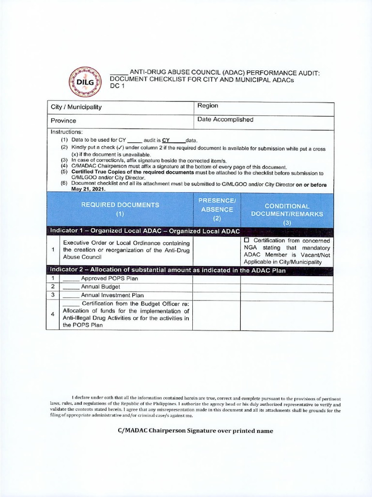 MADAC Documentary Checklist and Attestation | PDF