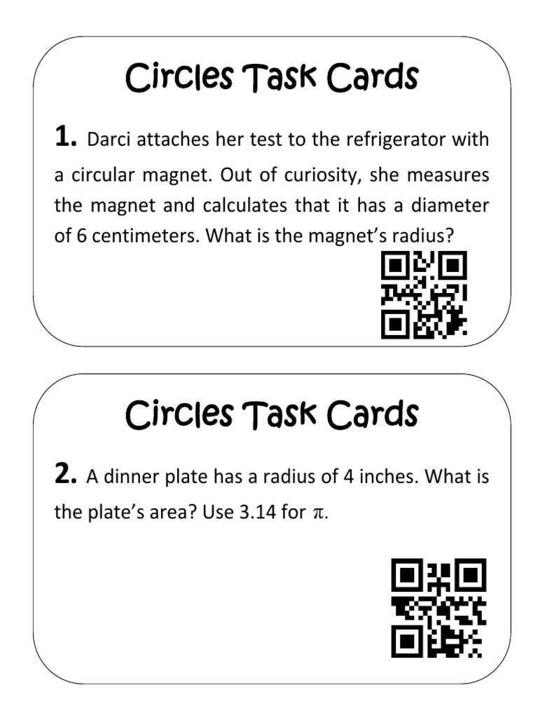 Areaand Circumferenceof Circles QRCode Task Cards | PDF