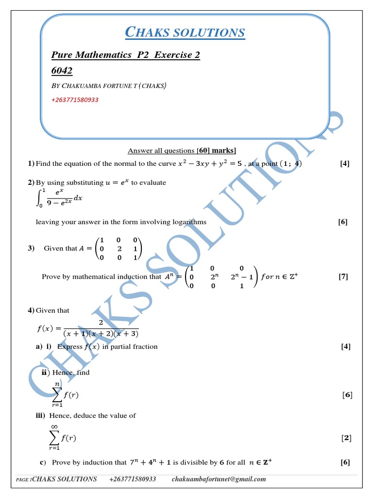 Chaks Pure Maths P2 Ex 2 Pure Mathematics | PDF | Matrix (Mathematics) | Mathematical Concepts