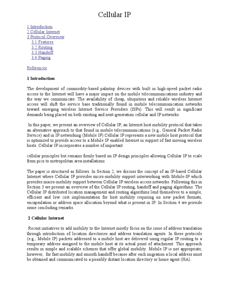 Cellular IP: 2 Cellular Internet 3 Protocol Overview 3.1 Features 3.2 ...