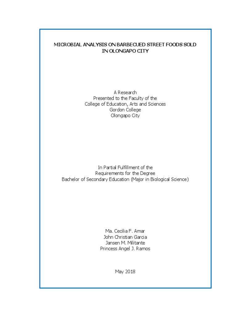 Microbial Analysis On Barbecued Street Foods Sold in Olongapo City ...