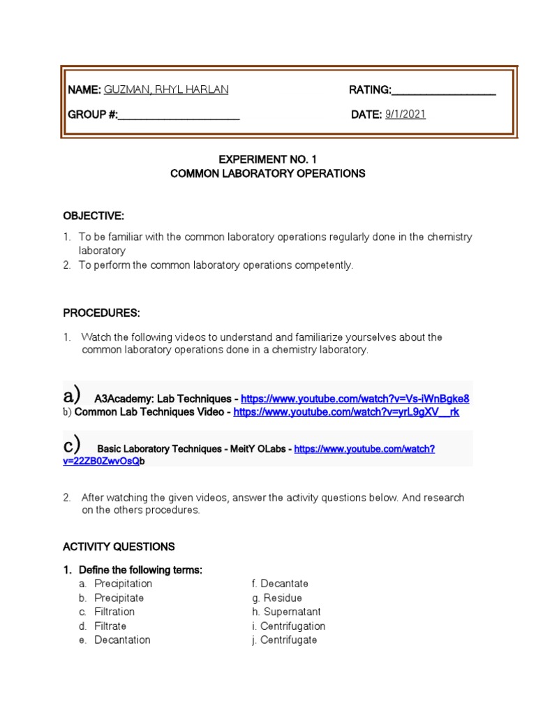 Laboratory Experiment #1 Guzman | PDF | Filtration | Precipitation ...