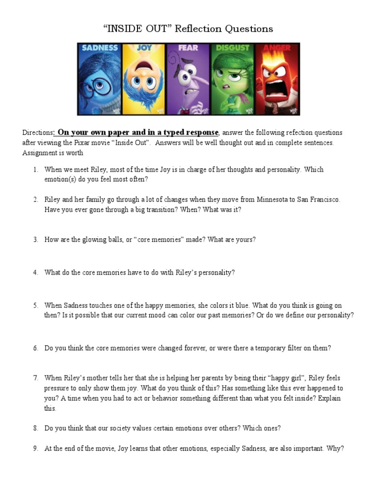 INSIDE OUT Reflection Questions | PDF