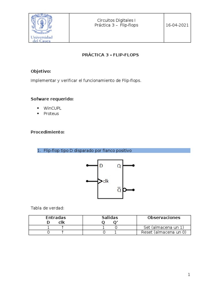 Flip-Flop Tipo D: Tablas y Diagramas | PDF | Ciencias de la Información ...