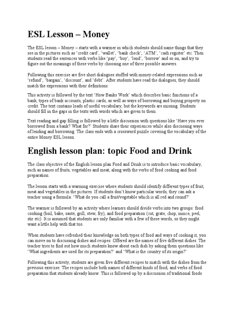 ESL Lesson Plan | PDF | Test (Assessment) | Vocabulary