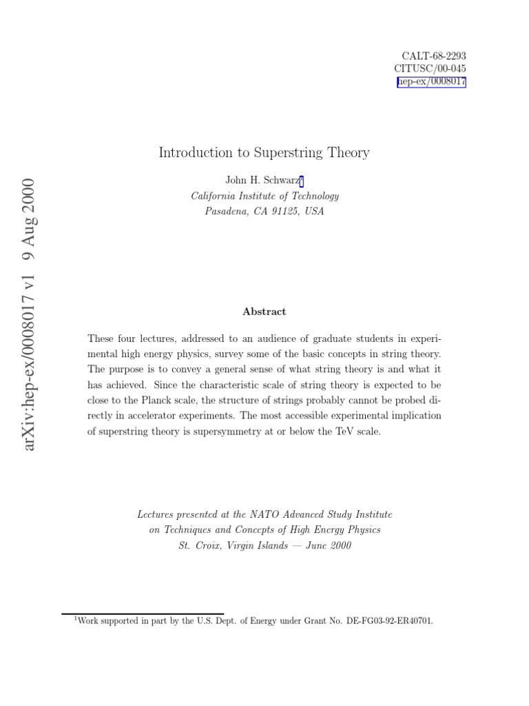 Introduction To Superstring Theory by DR John H Schwarz | PDF | String ...