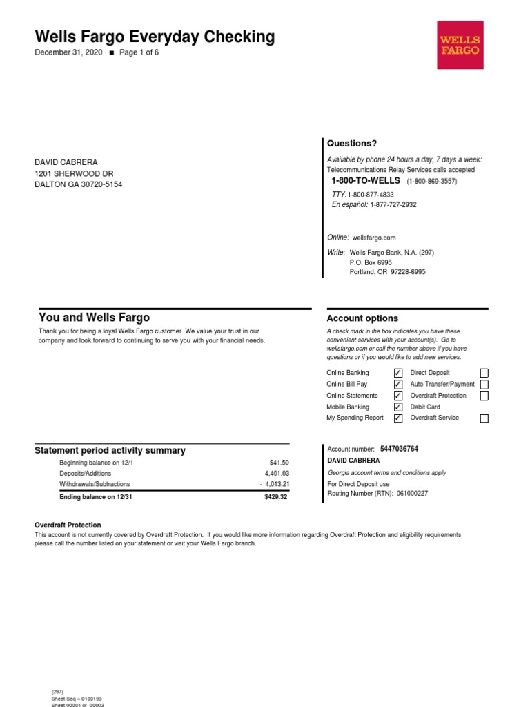 Wells Fargo Statement 2021 2 | PDF | Overdraft | Banks