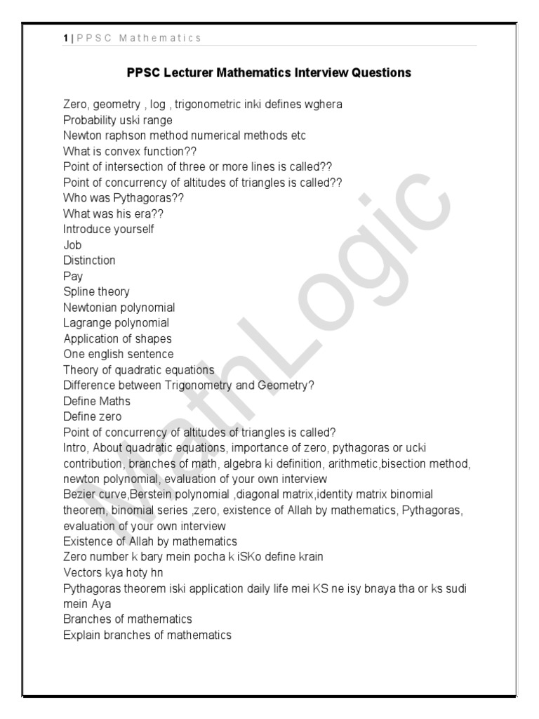 PPSC Mathematics Interview Guide | PDF | Continuous Function | Function ...