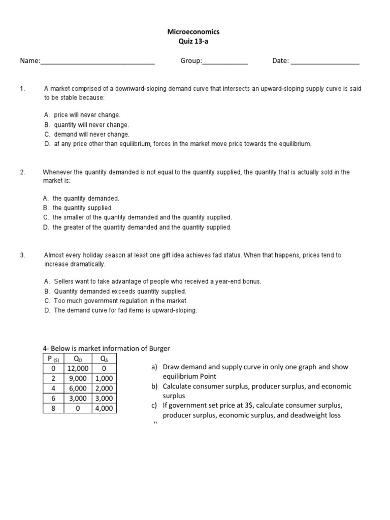 Micro Q13 and Key Answer 2017 | PDF | Economic Surplus | Economic Equilibrium