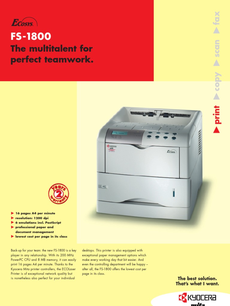FS 1800 | PDF | Printer (Computing) | Computer Network