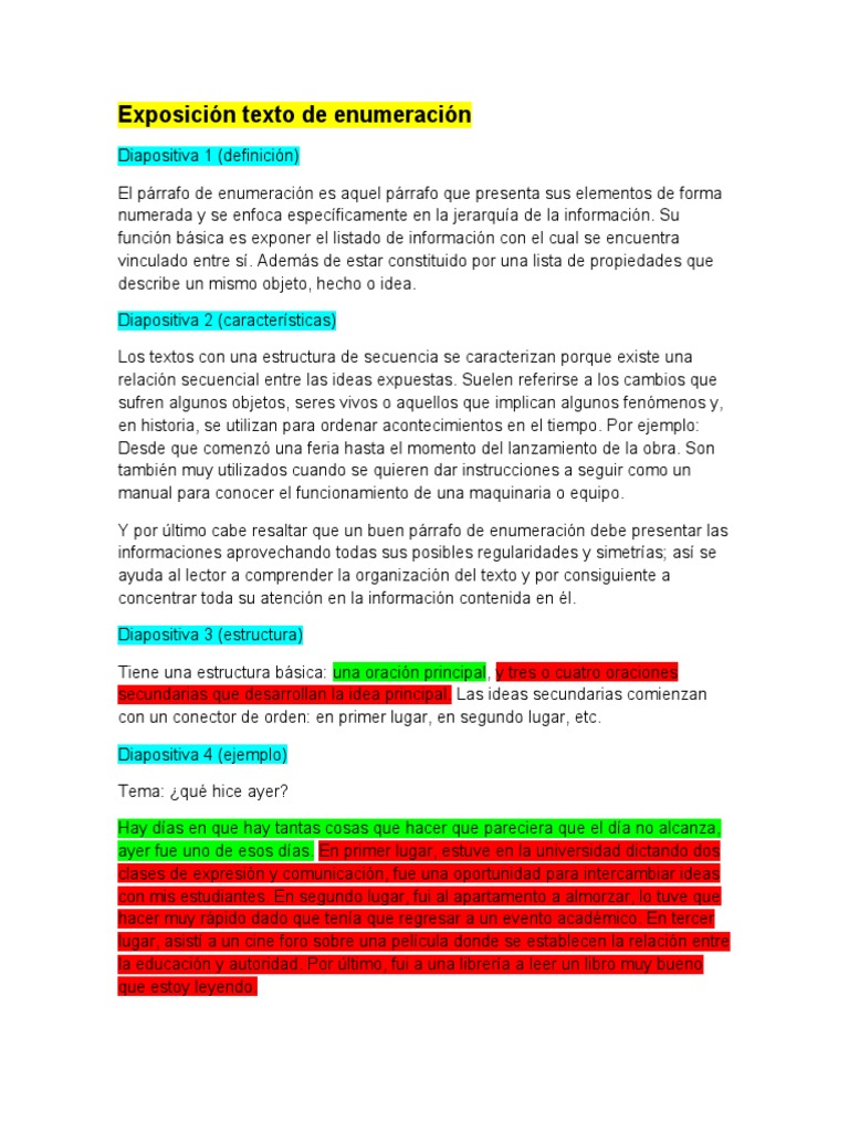 Exposición Texto de Enumeración | PDF