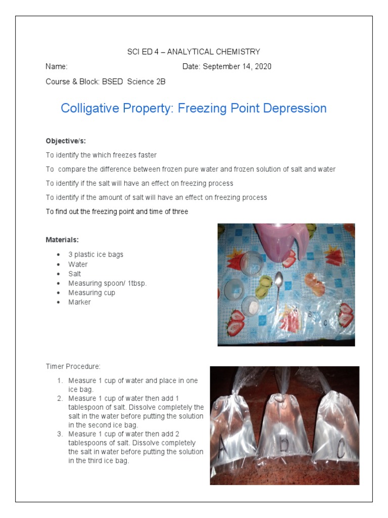 Colligative Property Freezing Point Depression | PDF | Ice | Freezing