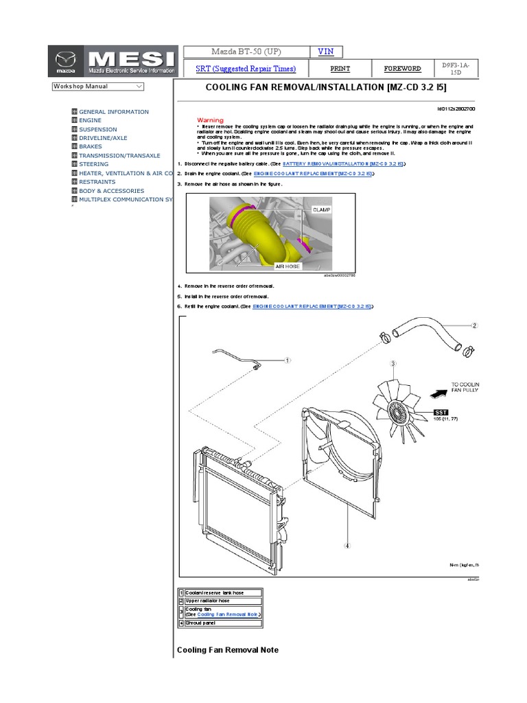Bt50 Cooling Fan Removal Installation (MZ-CD 3.2 I5) | PDF | Radiator | Automotive Technologies