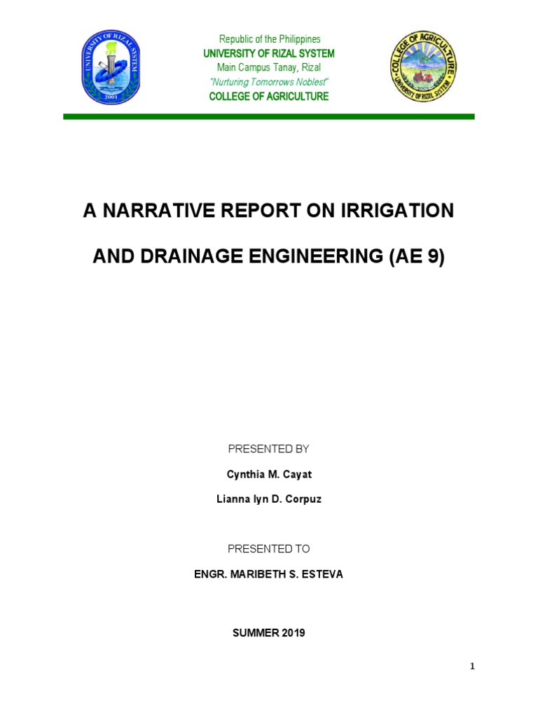 A Narrative Report On Irrigation and Drainage Engineering (Ae 9 ...