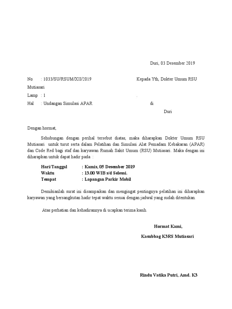 Undangan Simulasi APAR RSU Mutiasari | PDF