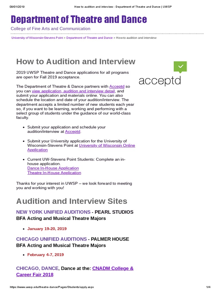 How To Audition and Interview - Department of Theatre and Dance - UWSP | Descargar gratis PDF ...