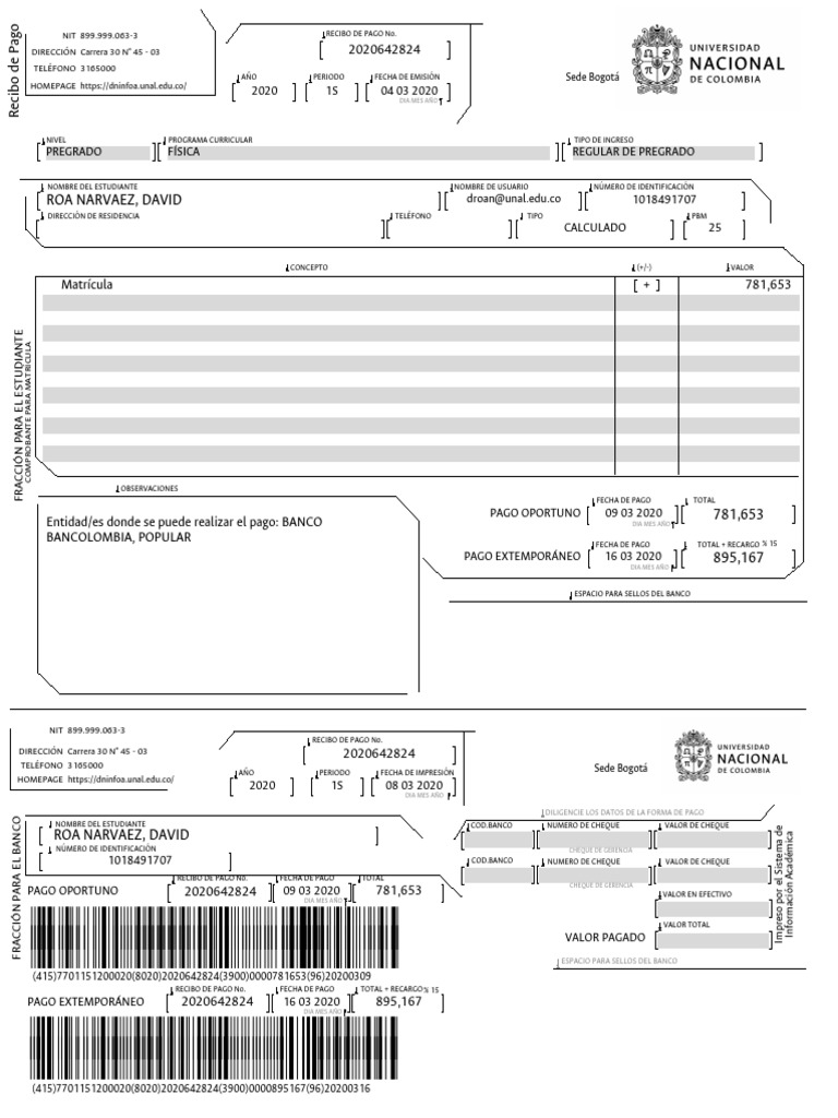 Recibo David 2020-1 | PDF