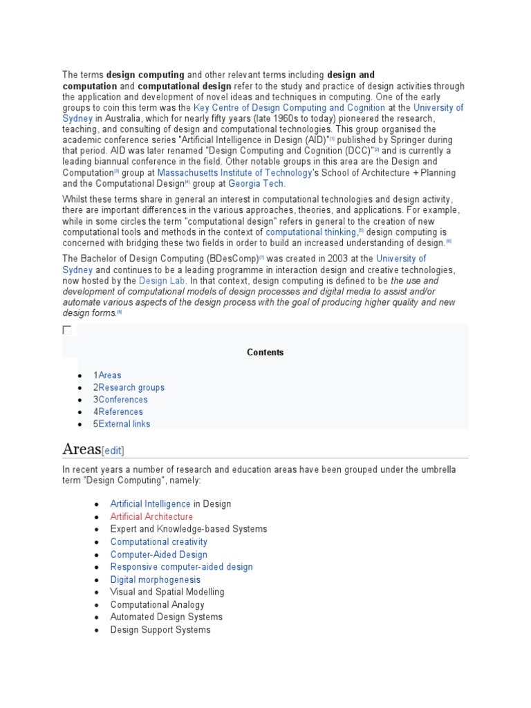 Areas: Computation and Computational Design Refer To The Study and ...