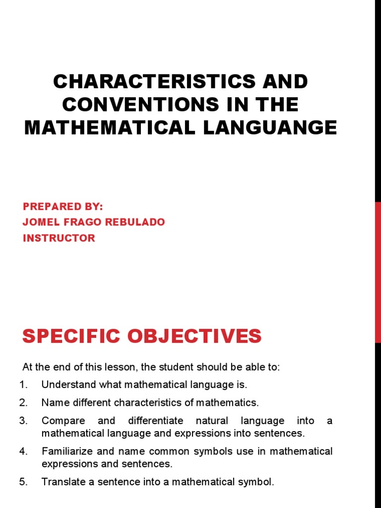 Characteristics and Conventions in The Mathematical Languange | PDF ...