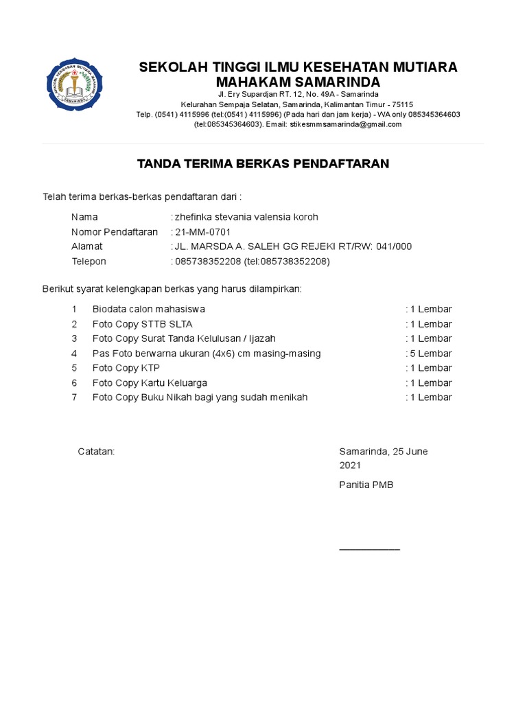 Tanda Terima Berkas | PDF