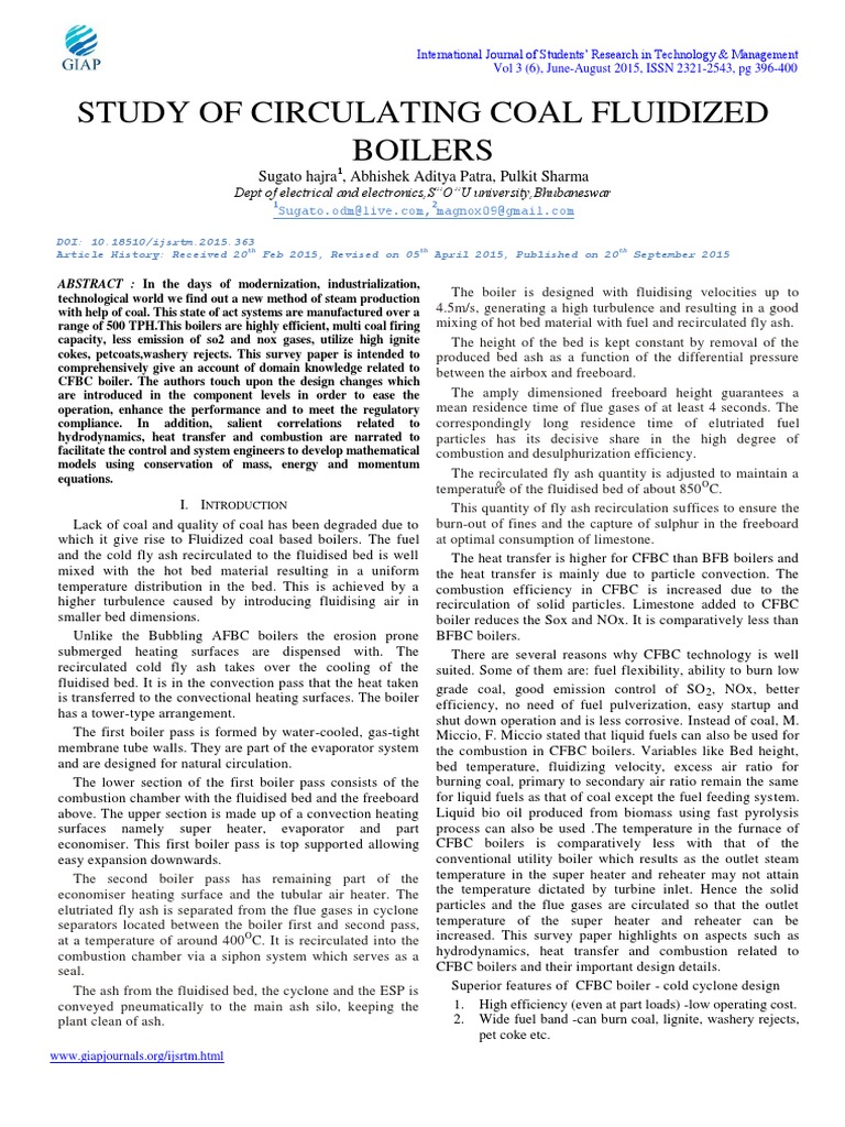 Study of Circulating Coal Fluidized Boilers | PDF | Boiler | Mechanical Engineering