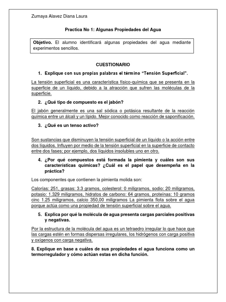 Practica No 1 Algunas Propiedades Del Agua | PDF | Agua | Compuestos ...