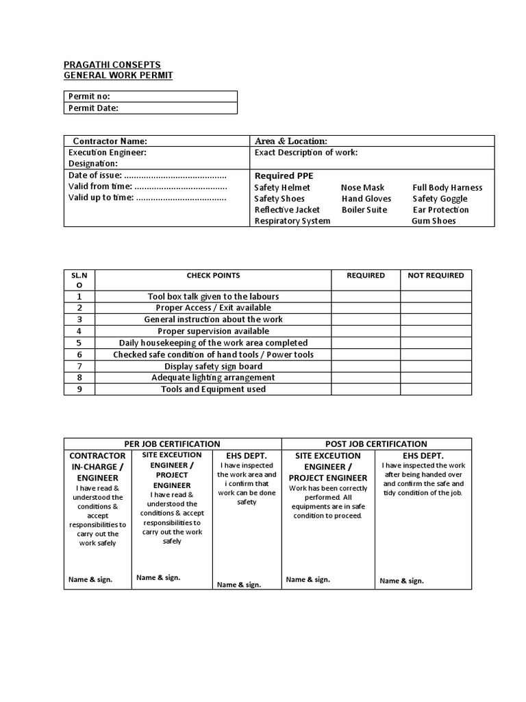 General Work Permit | PDF | Personal Protective Equipment | Equipment
