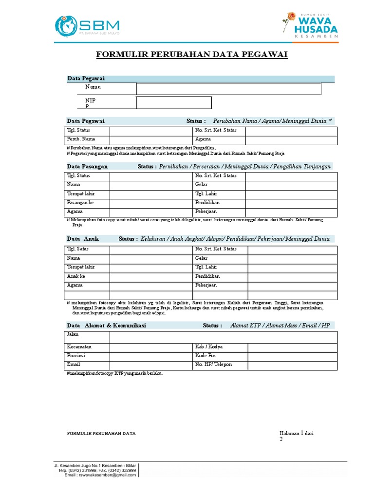 Formulir Perubahan Data Pegawai | PDF