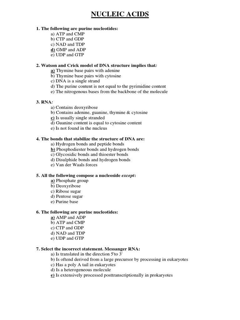 8 - Biochemistry MCQs Neuclic Acids | PDF | Nucleotides | Dna