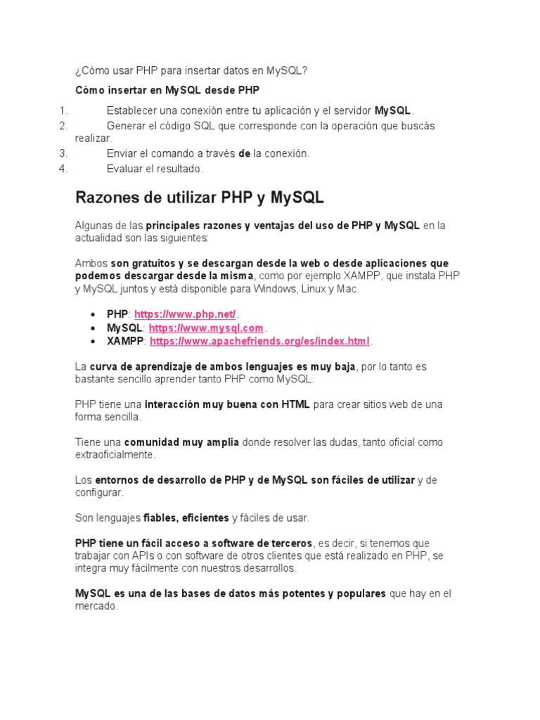 Cómo Usar PHP para Insertar Datos en MySQL | PDF | Php | Mi sql