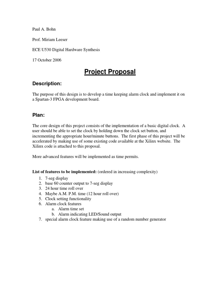 Alarm Clock Project Proposal | PDF