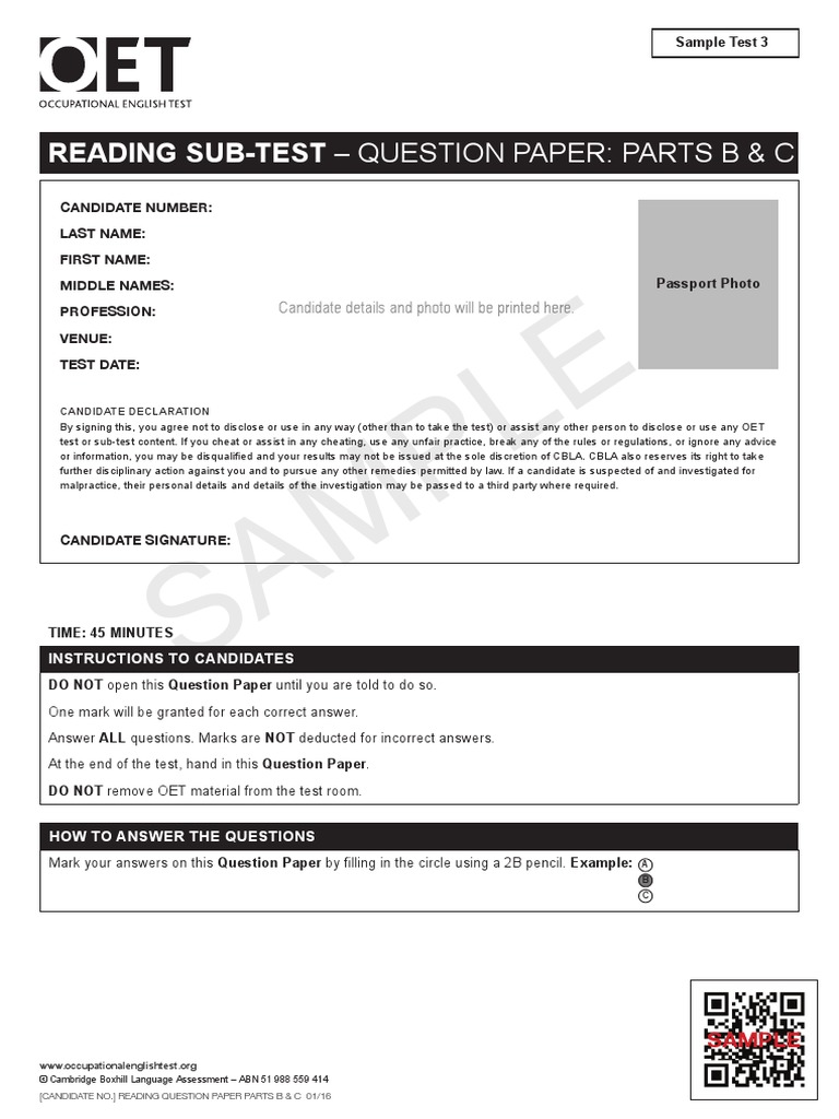 Reading Sample Test 3 Question Paper Part BC | PDF | Allergy ...