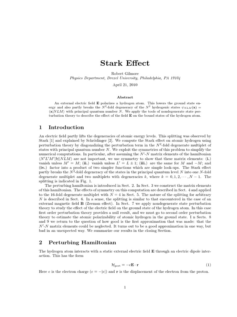 Efecto Stark | PDF | Perturbation Theory (Quantum Mechanics) | Science