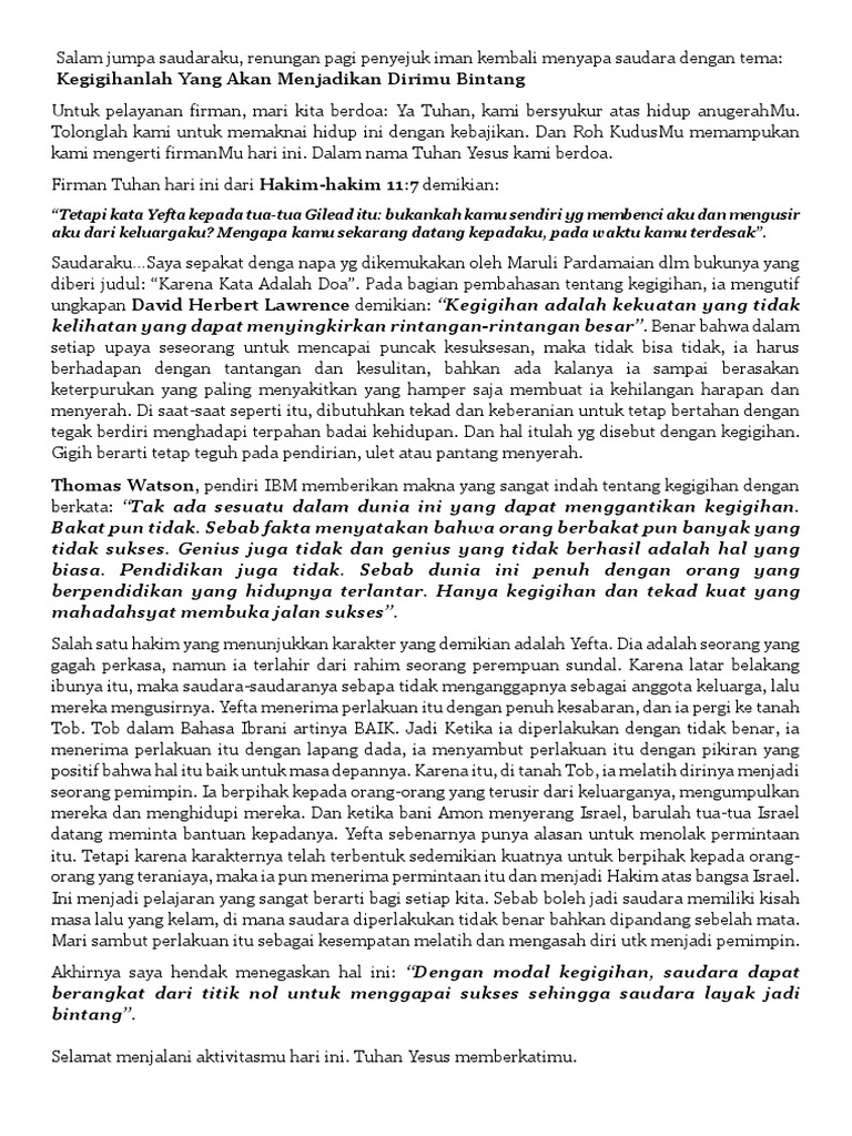 Renungan Pagi, Selasa - 15 Juni 2021. | PDF