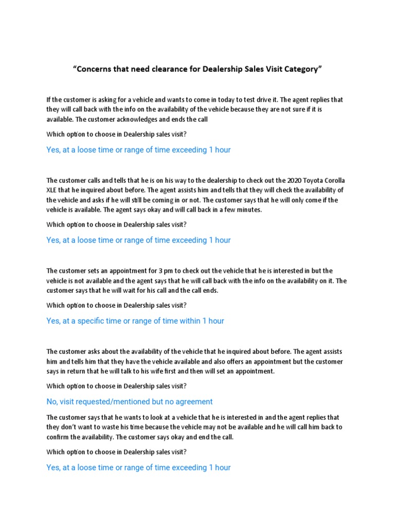 Dealership Sales Visit Scenarios | PDF | Toyota | Transport