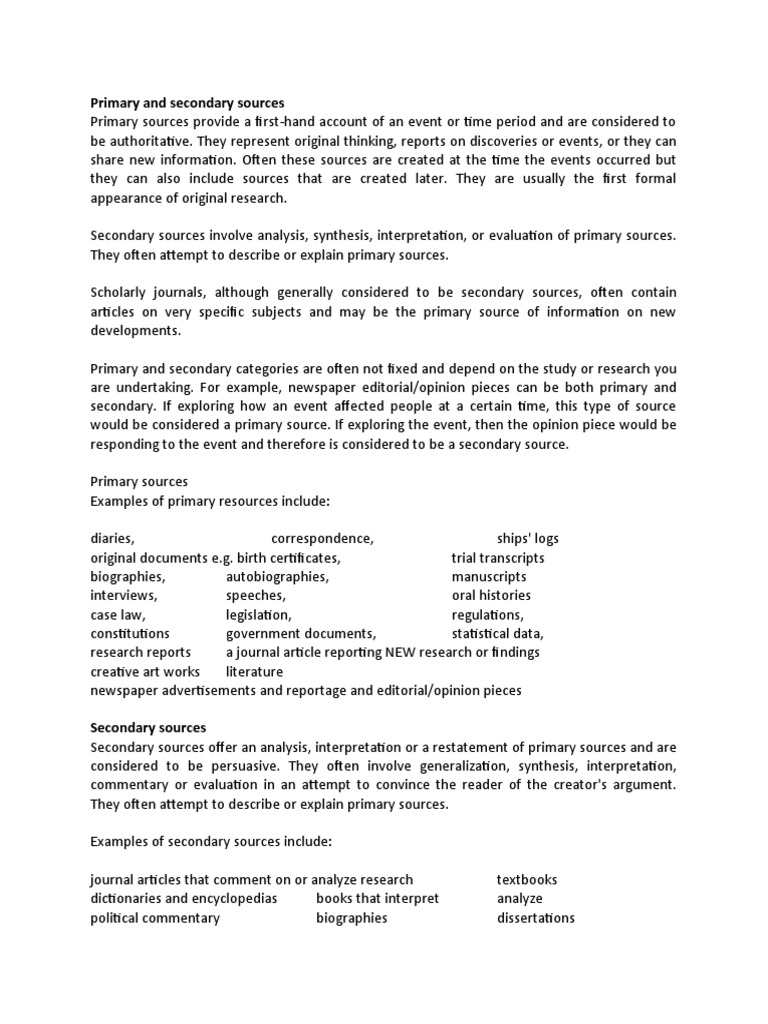 1 Primary and Secondary Sources | Download Free PDF | Primary Sources ...