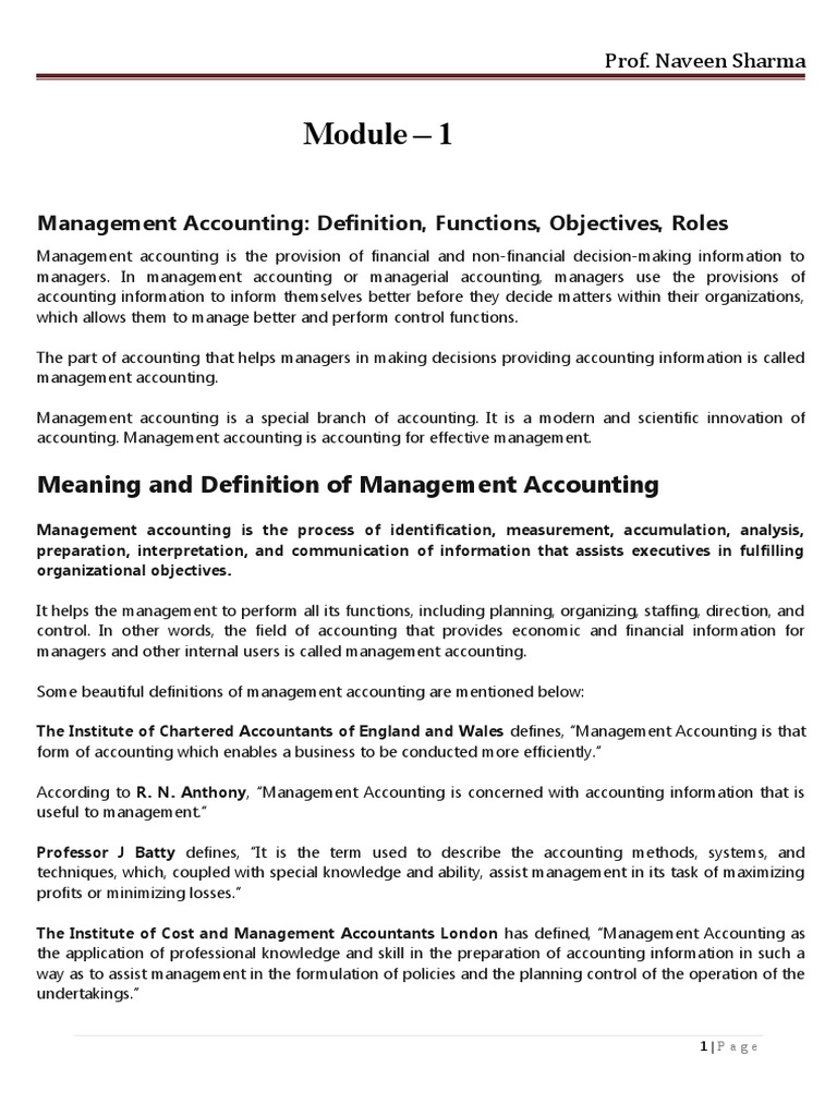 Module - 1: Meaning and Definition of Management Accounting | PDF ...