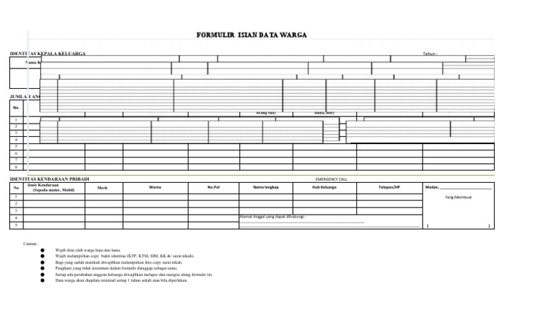 Formulir Isian Data Warga | PDF