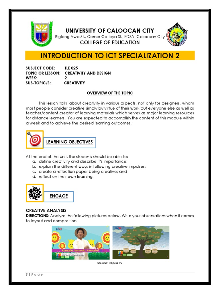 TLE 025 Introduction To ICT Specialization 2 Module 1 Week 2 Creativity ...