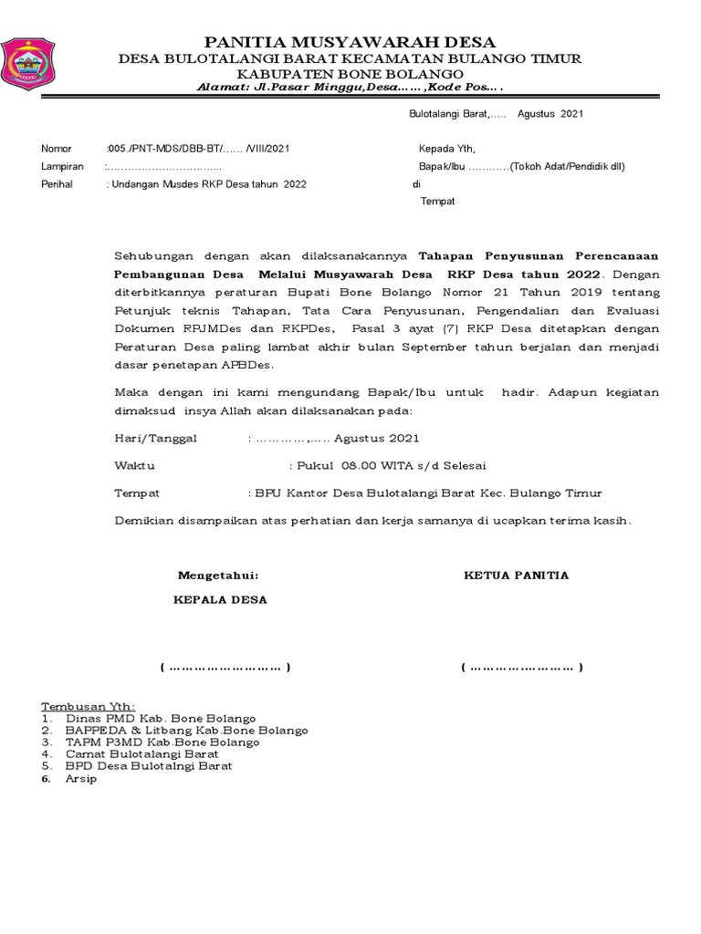 4.surat Panitia Pelaksana Musdes RKP Desa | PDF
